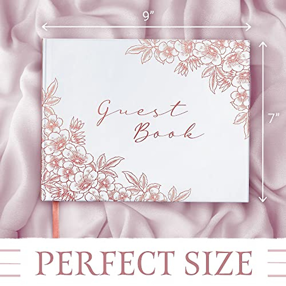 Floral Wedding Guest Book, Wedding Guestbook with Gold Pen, Guest Book Wedding Rose Gold Stamping, Bridal Shower Guest Book Rose Gold Paper Edge, Wedding Guestbook Alternative, Guestbook Wedding