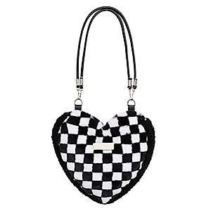 LUOZZY Lattice Pattern Plush Tote Bag Fashion Shoulder Bag Women Cross Body Bag for - Black and White Checkered