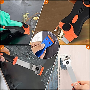 Razor Blade Scraper, 3 Pack Razor Scraper Tool with 50 Plastic and 30 Metal Razor Blades, Cleaning Scraper, for Removing Label, Registration Sticker, Tint, Grease from Windshield, Appliance, Glass