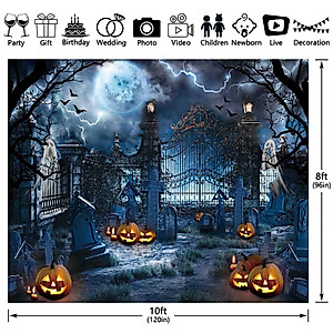 Swepuck 10x8ft Halloween Haunted Graveyard Photography Backdrop Pumpkin Lantern Spooky Night Moon Background Kids Ghost Party Decorations Banner Photo Booth