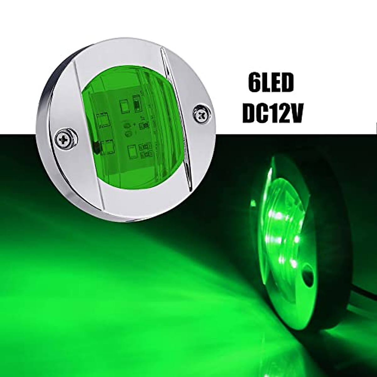 ikasus Round Trailer LED Marker Clearance Tail Lights,12V/24V Waterproof Led Trailer Light,Green 6 LED Stop Turn Tail License Brake Running Light Lamp for Trailers Boat Trailer Truck Marine Camper RV