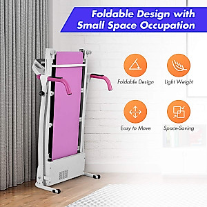 GYMAX Foldable Treadmill, Portable Treadmill with with 12 Preset Programs, LCD Monitor, Built-in Wheels & Pulse Sensor, Freestanding Easy Assembly Running Machine for Small Space Home Gym (Pink)