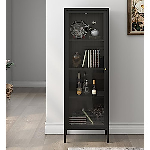 MIOCASA Display Cabinet Steel Storage Cabinet, Bookcase with Glass Door Accent Tall 4 Tier File Cabinet for Home, School, Gym, Bathroom and Office (H150-Glass 1D)