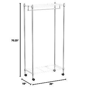 Whitmor Supreme Garment Rack - Double Shelf Rolling Clothes Organizer - Chrome