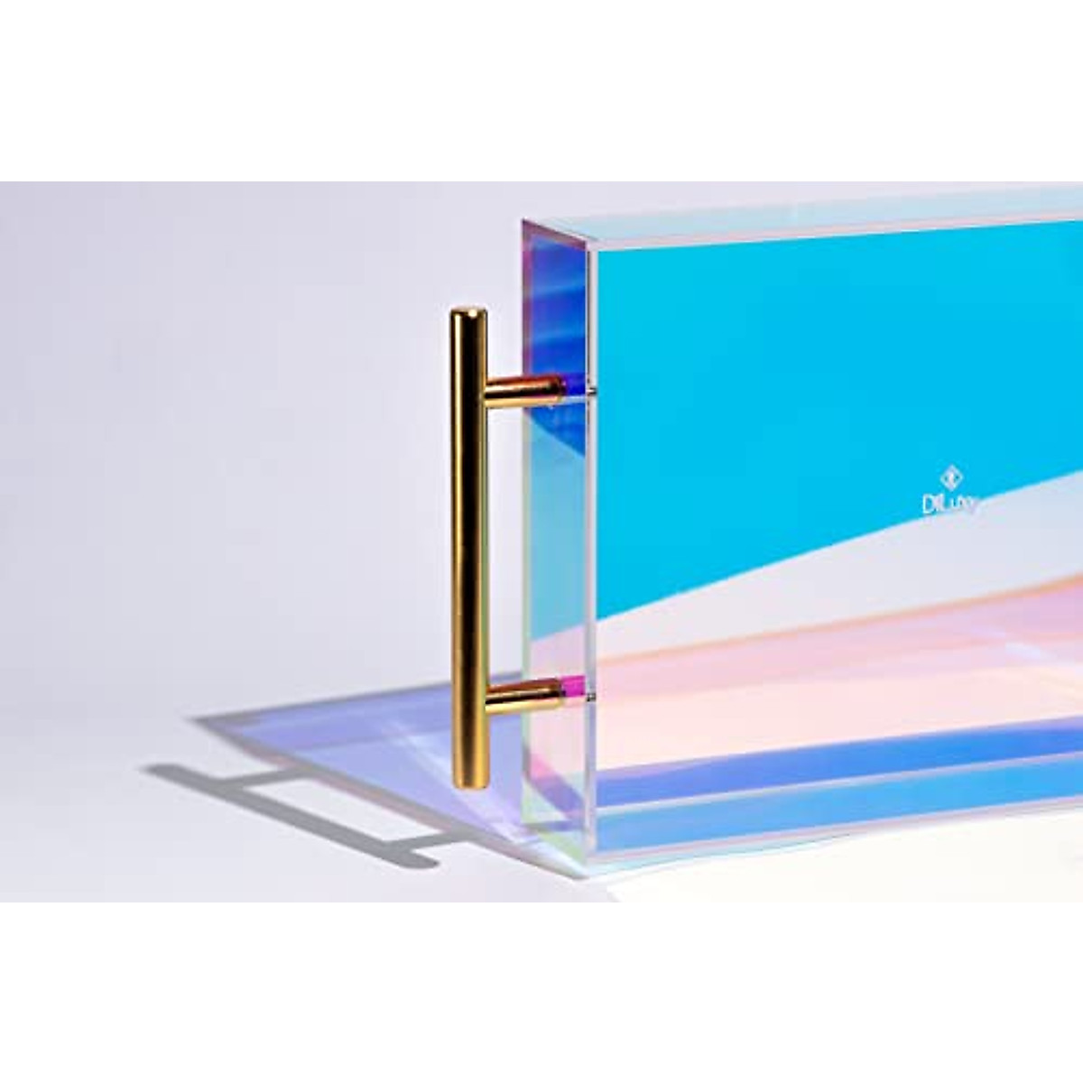 Iridescent Acrylic Bathroom Tray, Vanity Serving Tray with Gold Handle, Home Decor, Tray for Bathroom Countertop, Cosmetic Organizer, Glass Tray for Vanity, Bedroom Counter Tray