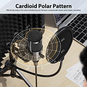 Studio Recording Microphone Isolation Shield with Pop Filter &Tri-Stand Kit Music Recording USB Condenser Mics to Laptop Pc Mac Phone Equipment for Singing Song