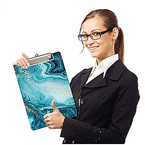 Hongri Plastic Clipboard, Standard A4 Letter Size Clip Board for Students, Teacher, Kids, Low Profile Clip, Decorative Clipboards, Cute Clip Boards Custom Pattern, School Supplies，Teal Marble