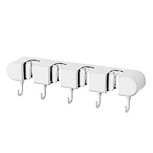 VALINK Brooms and Mop Holder Wall Mounted, Brooms Hanger for Home Garden Garage and Storage (4 Racks with 5 Hooks) White