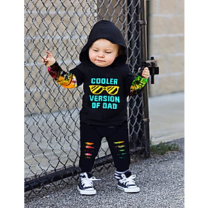 AGAPENG Toddler Boy Sweatsuit Hoodie Long Sleeve Letter Print Sweatshirt Ripped Pants Fall Winter Outfits Clothes Set Baby Boy Clothes 18-24 months Baby Boy Winter Clothes 24 Month Boy Clothes