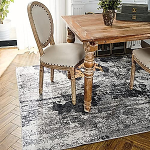 OIGAE Machine Washable Rug 5' x 7', Ultra-Thin Abstract Modern Area Rug Stain Resistant Anti Slip Backing Rugs for Living Room Bedroom, Grey, Yellow