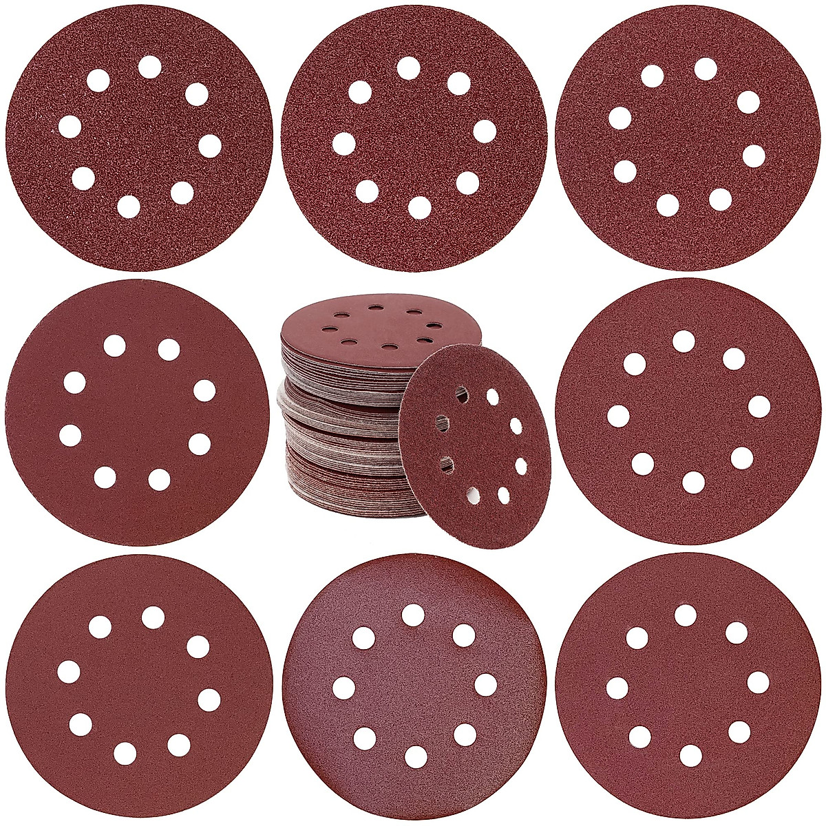 HIHANG Sandpaper Sanding Discs 5 Inch 8 Hole 80PCS 40 60 80 120 180 240 320 400 Grit, Hook and Loop Sanding Pads for Random Orbital Sander
