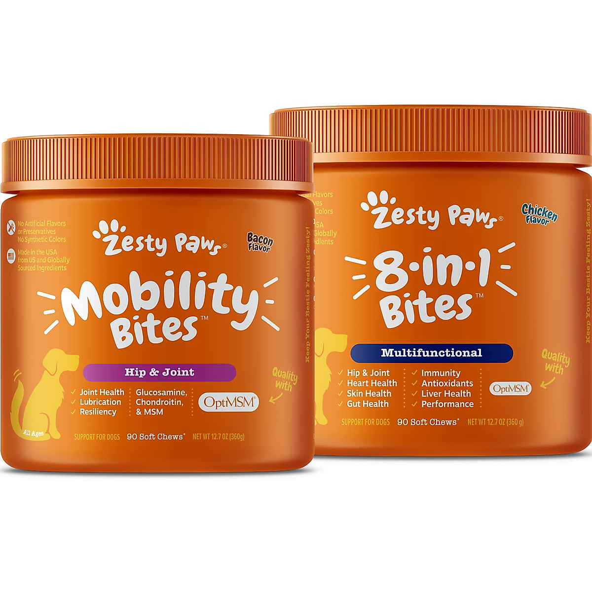 Zesty Paws Glucosamine for Dogs - Hip & Joint Health Soft Chews with Chondroitin & MSM + Multifunctional Supplements for Dogs - Glucosamine Chondroitin for Joint Support