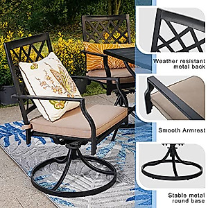 PHI VILLA Swivel Patio Chairs Set of 4 Outdoor Dining Rocker Chair Support 300 lbs for Garden Backyard Bistro Furniture Set with Cushion