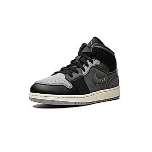 Nike Jordan Youth Air Jordan 1 Mid SE Craft GS DV0438 001 - Size 5.5Y, Black/Cement Grey-lt Graphite