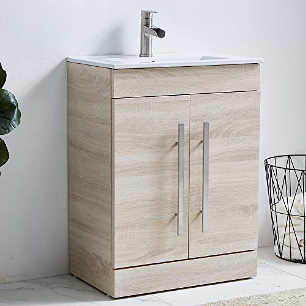 24 Inch Modern Grey Wood Grain Bathroom Vanity Bath Vanity with Sink,Vanity Cabinet with Double Handle Bathroom Vanity Set Bathroom Vanity Cabinet Small Bathroom Sink Vanity Natural Wood for Bathroom