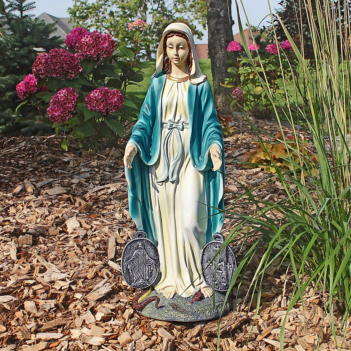 Design Toscano Miraculous Medal Madonna Virgin Mary Italian Style Religious Indoor/Outdoor Garden Statue, 23 Inch, Cast Stone Resin, Full Color Finish