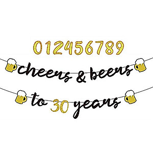 YiiiGoood Interchangeable Numbers Cheers & Beers to Any Age Banner Cursive Banner Beer Birthday Sign Happy Birthday Anniversary Bunting Party Decorations