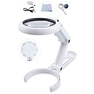 Magnifying Glass with Lights,Adjustable Standing Base,Portable Handheld,[3.5X+10X] Dual Magnification Lens,Magnifier Glass for Reading Jewelry Craft and Computer Repair
