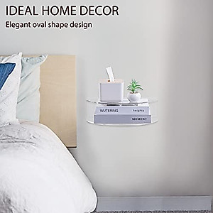 HMYHUM Acrylic Floating Nightstand, Wall Mounted Bedside Table for Bedroom, Hanging, 10 lbs Load, Oval, 14" L x 8 "W x 4" H, Clear