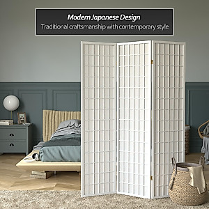 Red Lantern 6 ft. Tall Window Pane Shoji Screen-White-3 Panels Room Divider