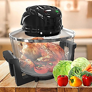 Nutrichef Convection Countertop Toaster Oven - Healthy Kitchen Glass Air Fryer Roaster Oven, Bake, Grill, Steam Broil, & Roast - Includes Glass Bowl, Broil Rack, & Toasting Rack - 18 Quart Capacity