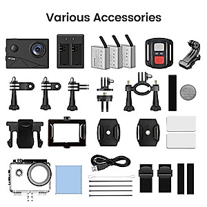 HLS Waterproof Action Camera 4K Stabilization with 3 Batteries 1350mAh for Video,4K WiFi Remote Underwater Cameras with Wide Angle Lens HD,Sports Action Video Cameras with Accessories Mount Kit