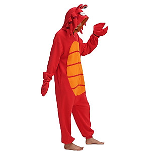 Crab Onesie Adult Red Crab Pajamas Animal Pajamas Halloween Cosplay Costume Polar Fleece Sleepwear Homewear