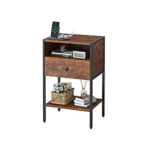 DOGIBIXO Nightstand with Charging Station, Bed Side Table with Drawer, Night Stand for Bedroom, 3-Tier Storage End Table for Living Room1