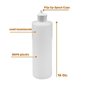 16 OZ PLASTIC SQUEEZE BOTTLES WITH FLIP TOP DISPENSER CAP FOR LIQUIDS/OILS/SHAMPOOS SET OF 6 (6, WHITE CAPS)