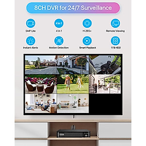 ZOSI H.265+ Home Security Camera System with AI Human Vehicle Detection, 5MP 3K Lite 8 Channel CCTV DVR Recorder and 8 x 1080p Weatherproof Bullet Camera Outdoor Indoor, 80ft Night Vision, 1TB HDD