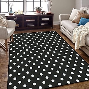 EPONGEKIT Area Rug Non-Slip Floor Mat Black and White Seamless Polka dot Pattern Indoor Outdoor Living Room Kids Room Bedroom Carpet Runner Rug Home Decor Doormat Yoga Mat Patio Mat, 47x63inch