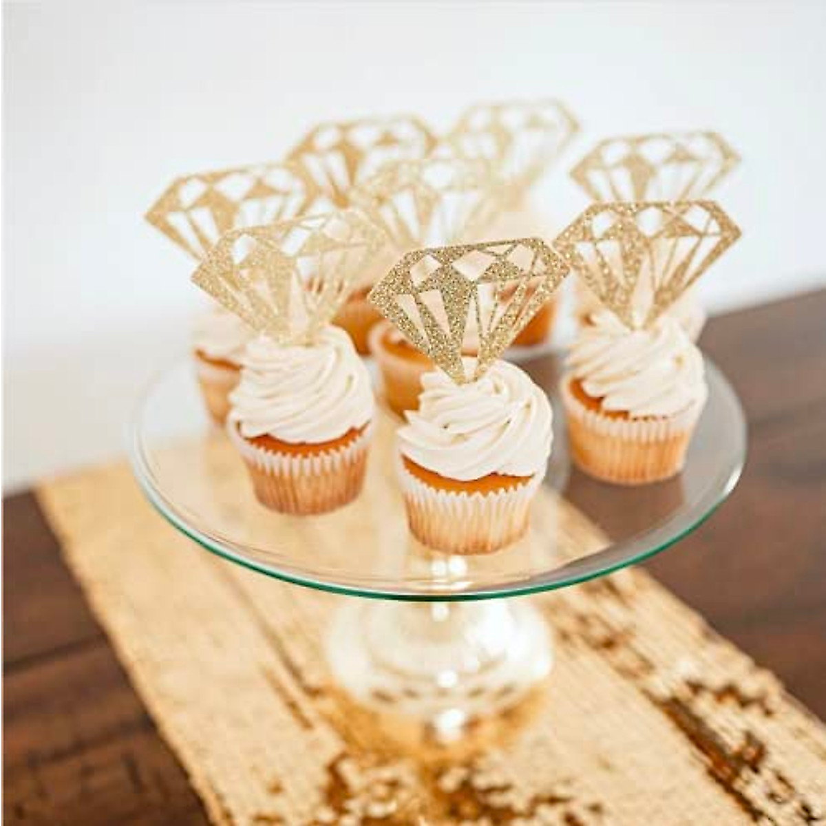 Diamond Cupcake Toppers, Bridal Shower Decorations, Diamond Donut Toppers in Gold Glitter Set of 12