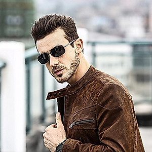 SUNGAIT Ultra Lightweight Rectangular Polarized Sunglasses UV400 Protection (Gunmetal Frame Gray Lens, 62) Metal Frame 2458 QKH