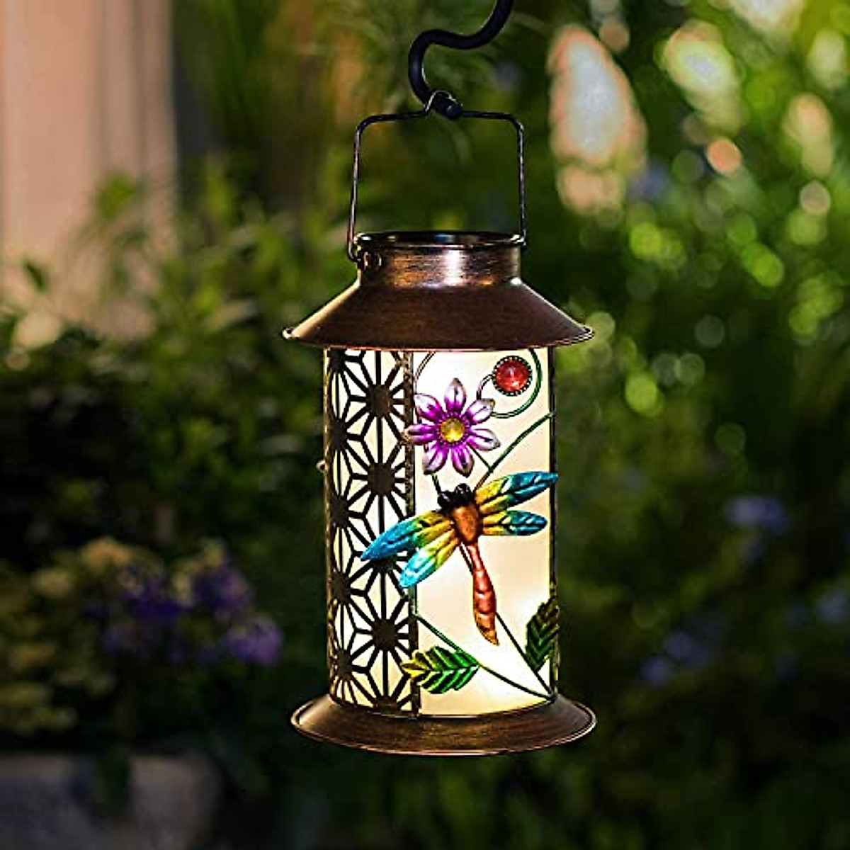 RUILAIYA BOAER Garden Solar Lantern Lights Outdoor Hanging Dragonfly Retro Metal LED for Outdoor Table Patio