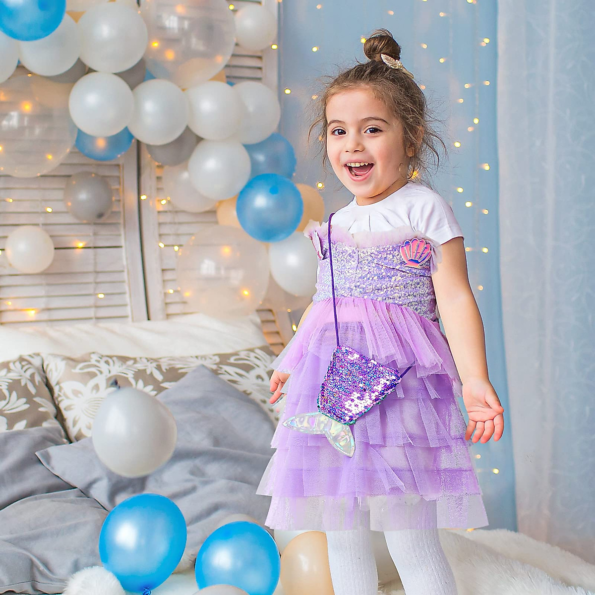 Jeowoqao Mermaid Princess Dress Up Costume, Girls Dress Up Pretend Play Clothes Gift 13Pcs Princess Costume for Little Girls Age 3-6 Years