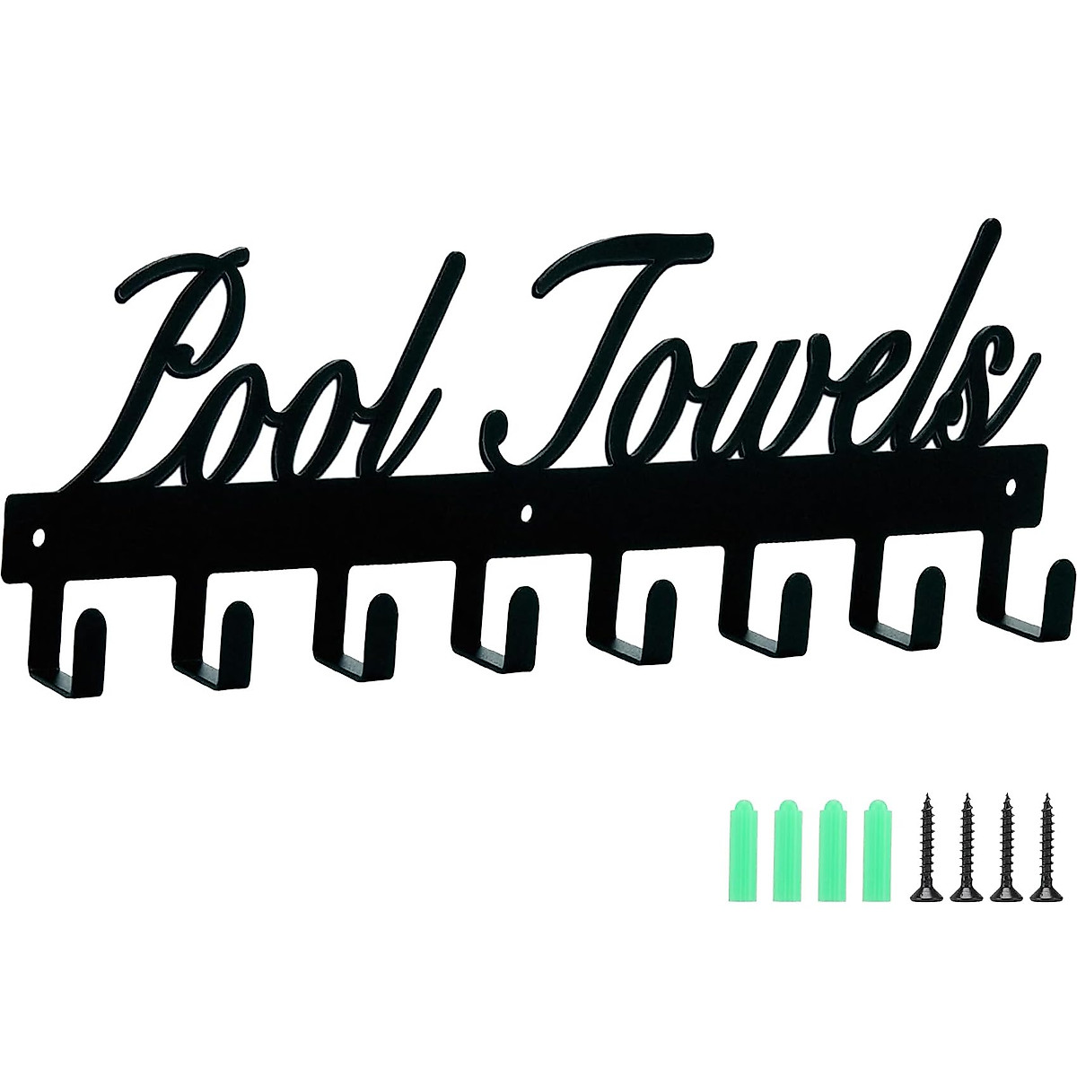 Azmoncy Pool Towel Rack, Wall Mount Pool Towel Holder Towel Hanger Towel Hooks with 8 Hooks for Hanging Heavy Duty, Pool Accessories Outdoor Indoor for Beach Bathroom Towels, Robe, Bag