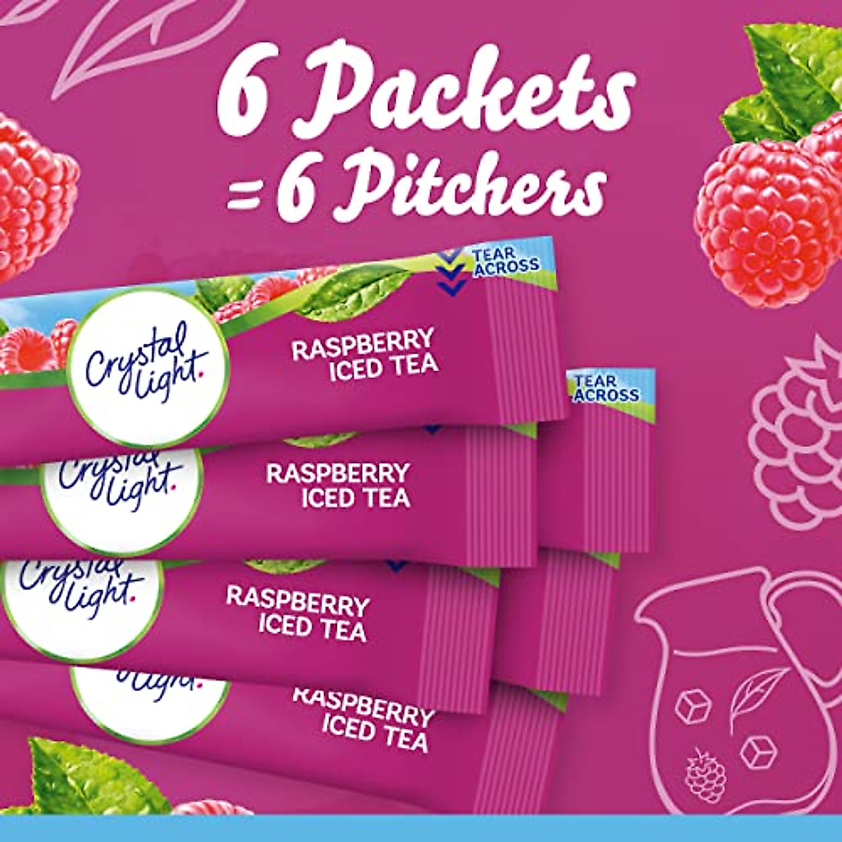 Crystal Light Sugar-Free Raspberry Iced Tea Naturally Flavored Powdered Drink Mix 72 Count Pitcher Packets