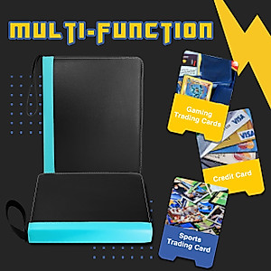 Card Binder, CLOVERCAT 9 Pocket Waterproof Trading Card Album, 720 Pocket Double Sided Display Zipper Card Binder with 40 Removable Sleeves, for YuGiOh, MTG, TCG, Game Cards & Sports Card (Light Blue)