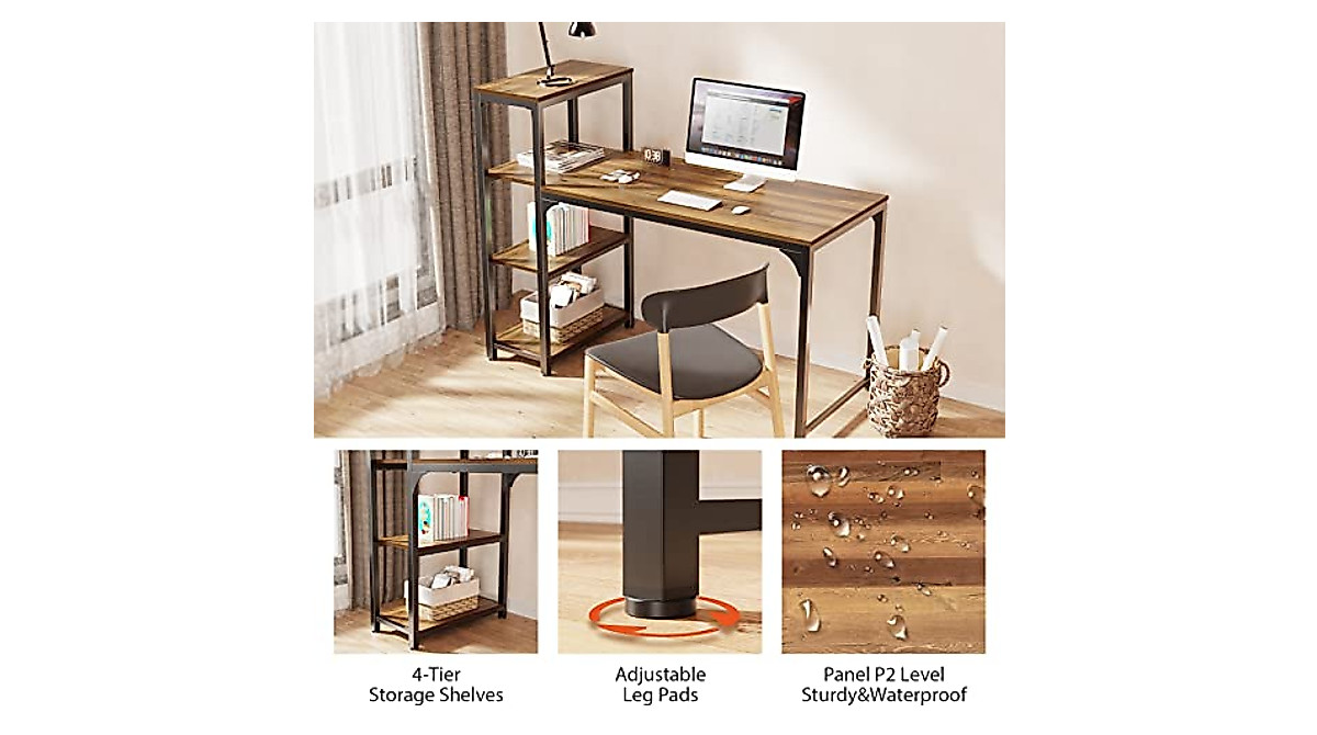 DESIGNA 55-Inch Computer Desk with Shelves - Modern Study Table