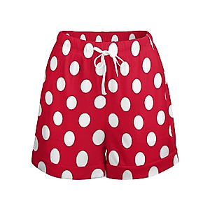 KS-QON BENG Women's Shorts Polka Dot Red Print High Waist Short Pants with Pockets Casual Beach Pants