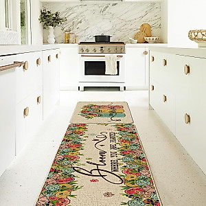 Artoid Mode Vases Flowers Hello Spring Kitchen Mats Set of 2, Home Decor Low-Profile Kitchen Rugs for Floor - 17x29 and 17x47 Inch