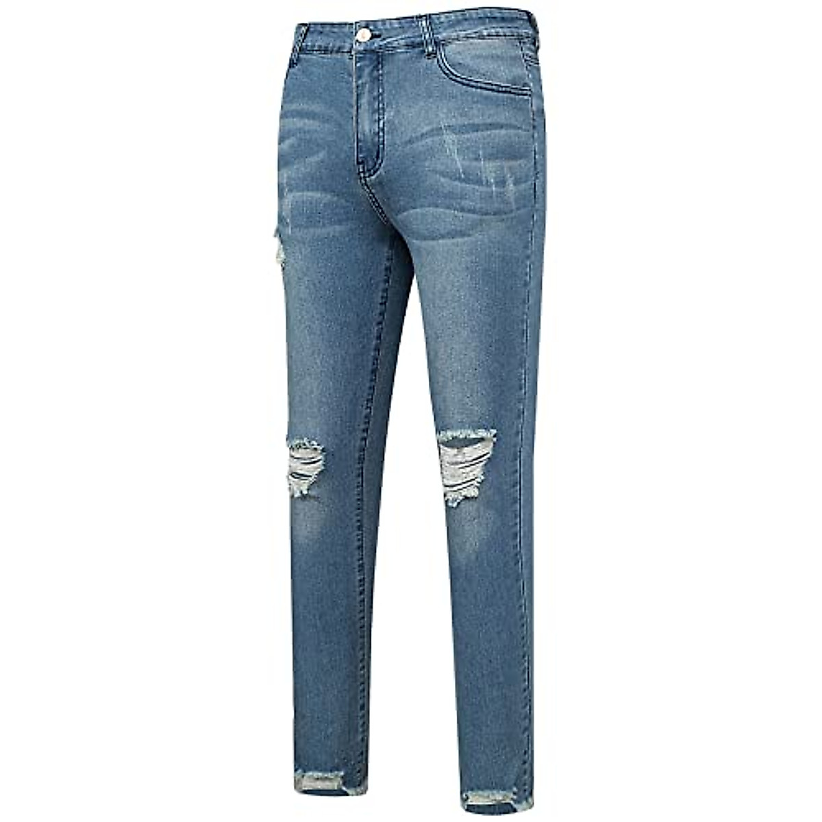 EVALESS Women Ripped High Rise Boyfriend Jeans Pull-On Distressed Stretchy Denim Pants Blue Size 8