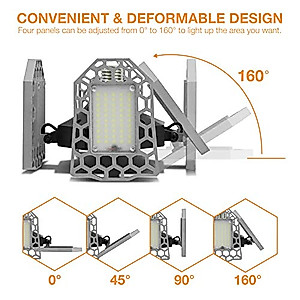 2 Pack LED Garage Lights, 145W 16500 Lumens Deformable Garage Ceiling Lighting, 6000K Daylight with Four Leaf Garage Ceiling Light Fixture E26/E27 LED Shop Light for Barn Basement Workshop Warehouse