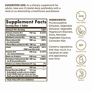 Solgar B-Complex "100" - 250 Tablets - Energy Metabolism, Cardiovascular Health, Nervous System Support - Non-GMO, Vegan, Gluten Free - 250 Servings