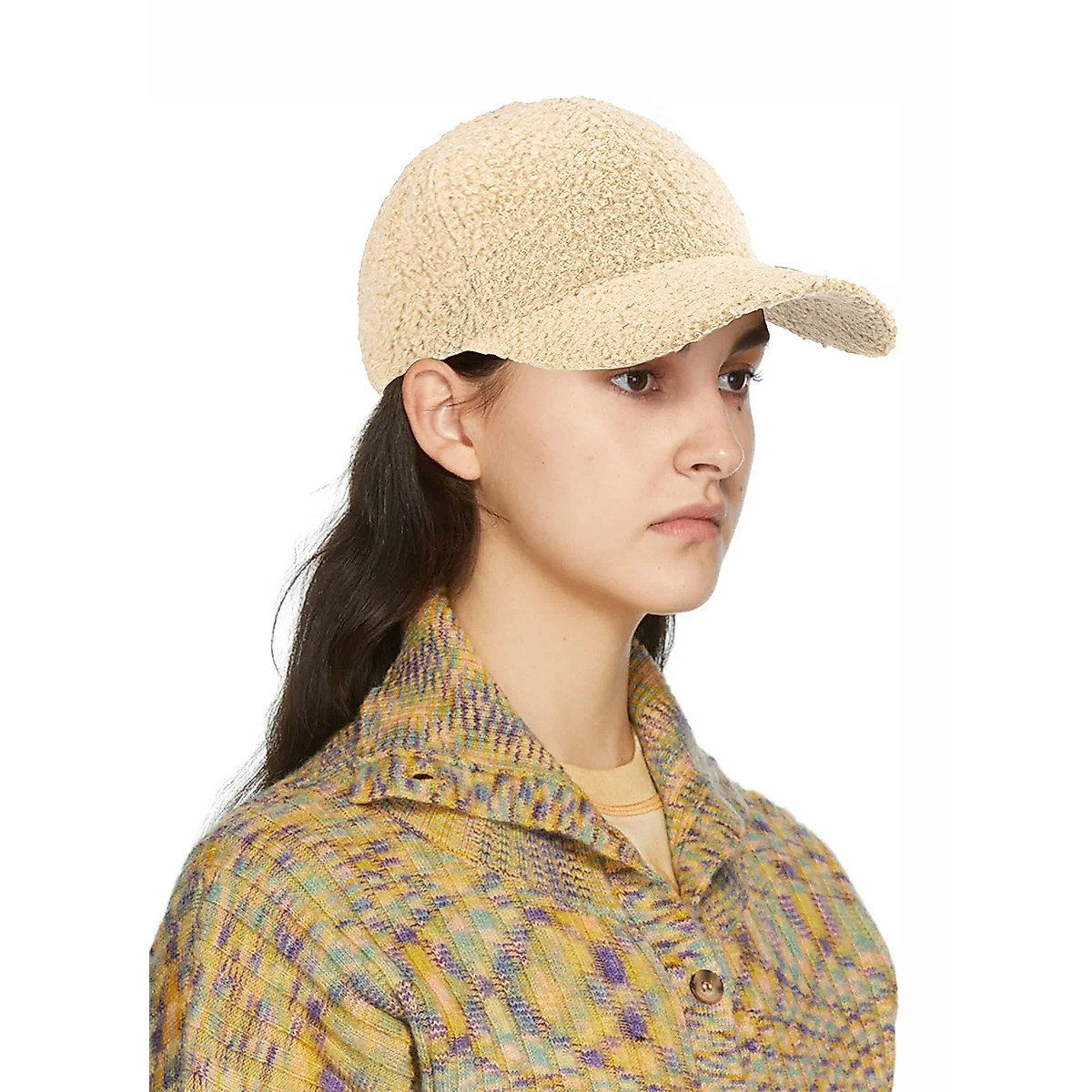 YCMI Lamb-Wool Baseball Hats for Women Winter-Warm Baseball Cap Adjustable (Beige, M -L)