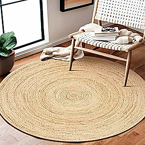 Jute Braided Rug, 4' Round Natural, Hand Woven Reversible Rugs for Kictchen Living Room Entryway, 4 Feet Round