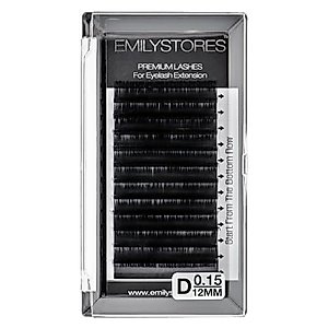 EMILYSTORES Eyelash Extensions 0.15mm Thickness D Curl Length 12mm Volume Individual eyelashes For Lash Extension(0.15,D,12mm)