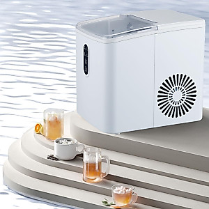 HIZOSUN Portable Countertop Ice Maker, 9 Ice Cubes Ready in 6 Mins, 26 lbs in 24 Hours, Self-Cleaning Ice Maker, White
