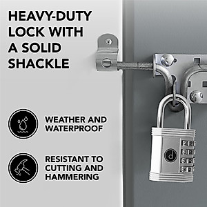 Padlock 4 Digit Combination Lock - for Gym School Locker, Outdoor Gate, Shed, Fence, and Storage - Weatherproof Metal - Keyless, Easy to Set, Resettable - Silver