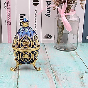 SEVENBEES Hand Painted Faberge Egg Box Hinged Jewelry Trinket Boxes for Home Decor